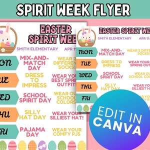 Editable Easter Spirit Week Flyer; for Elementary School PTO and PTA ...