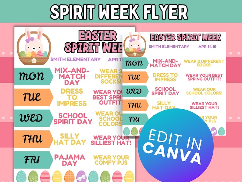 Editable Easter Spirit Week Flyer; for Elementary School PTO and PTA ...