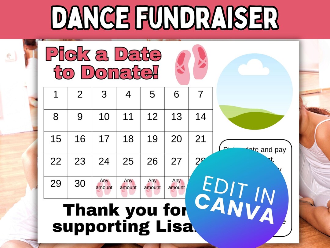 Editable Dance Calendar Fundraiser; Pick a Date Fundraiser; Dance Team ...