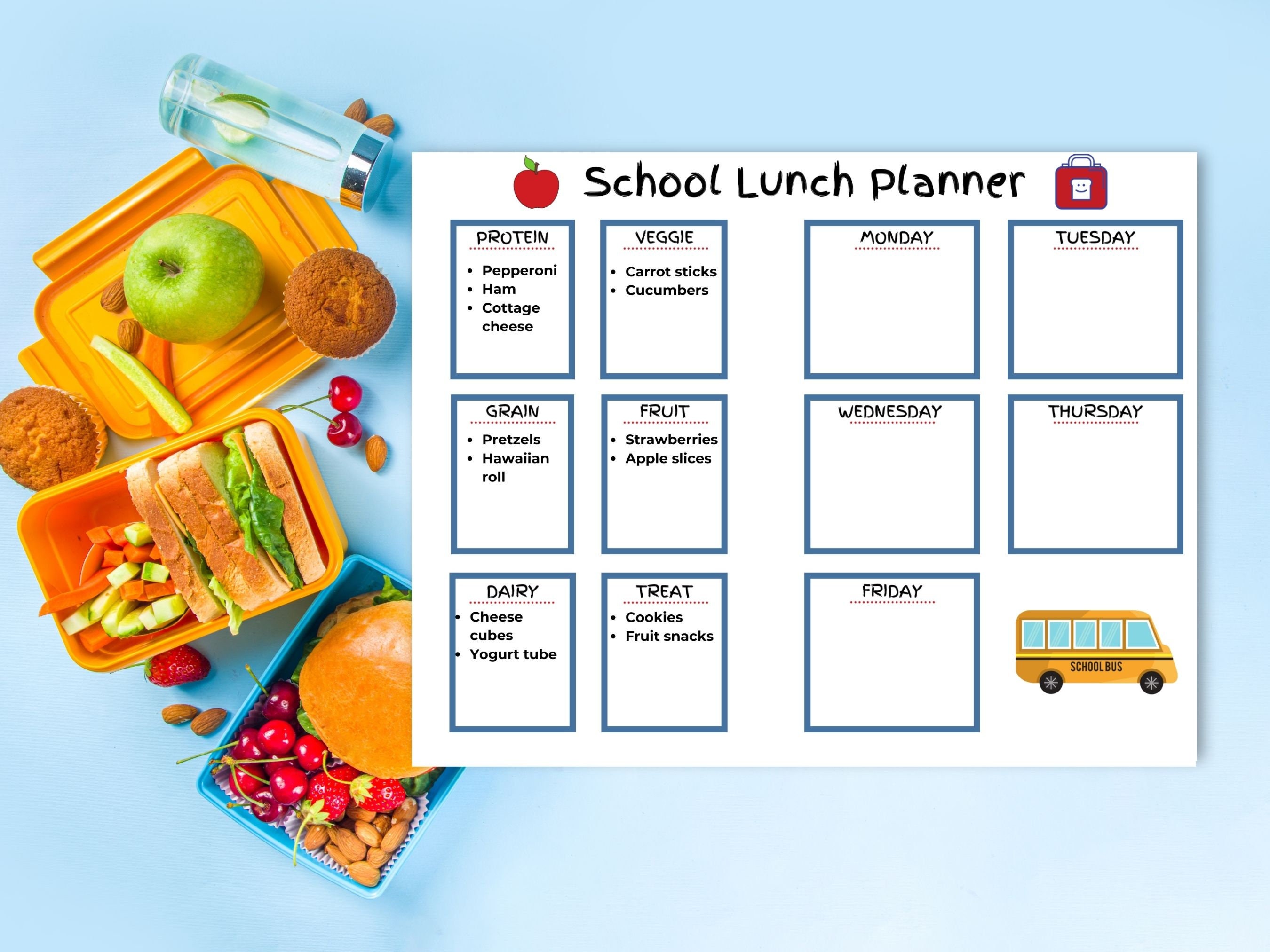 School Lunch Planner; Editable and Printable Lunch Planner for Kids ...