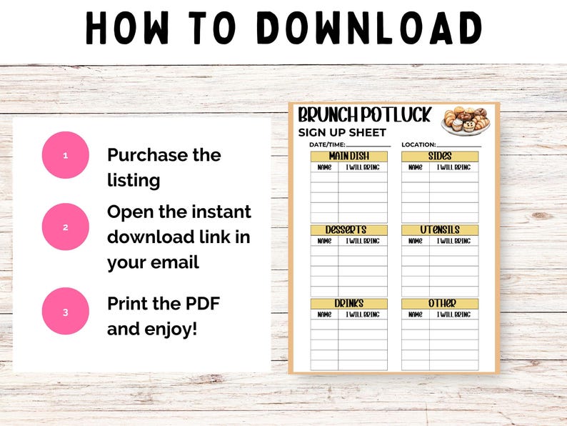 Brunch Potluck Sign up Sheet PDF; Church Potluck; Office Potluck ...