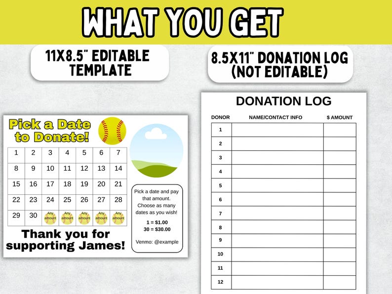 Editable Softball Calendar Fundraiser; Pick a Date Fundraiser; Softball ...