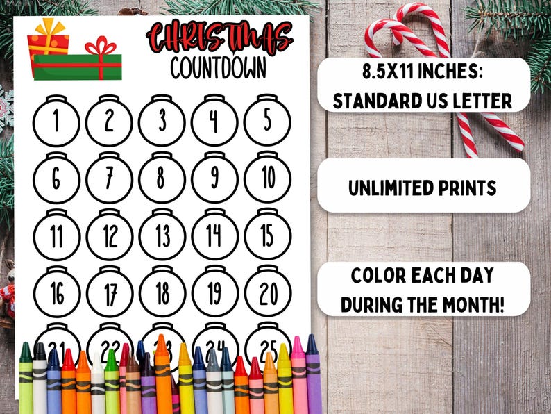 Christmas Countdown Calendar PDF; Kids Printable Advent Calendar ...