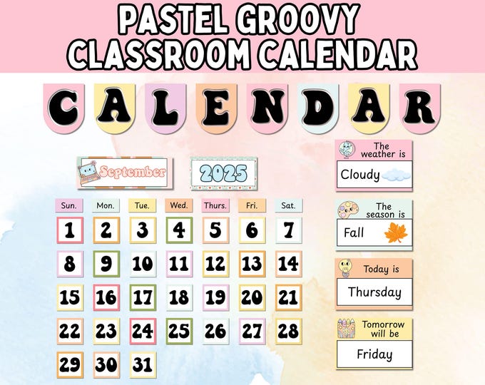 Retro Pastel Calendar | Pocket Chart | Happy Classroom Decor - Etsy Canada