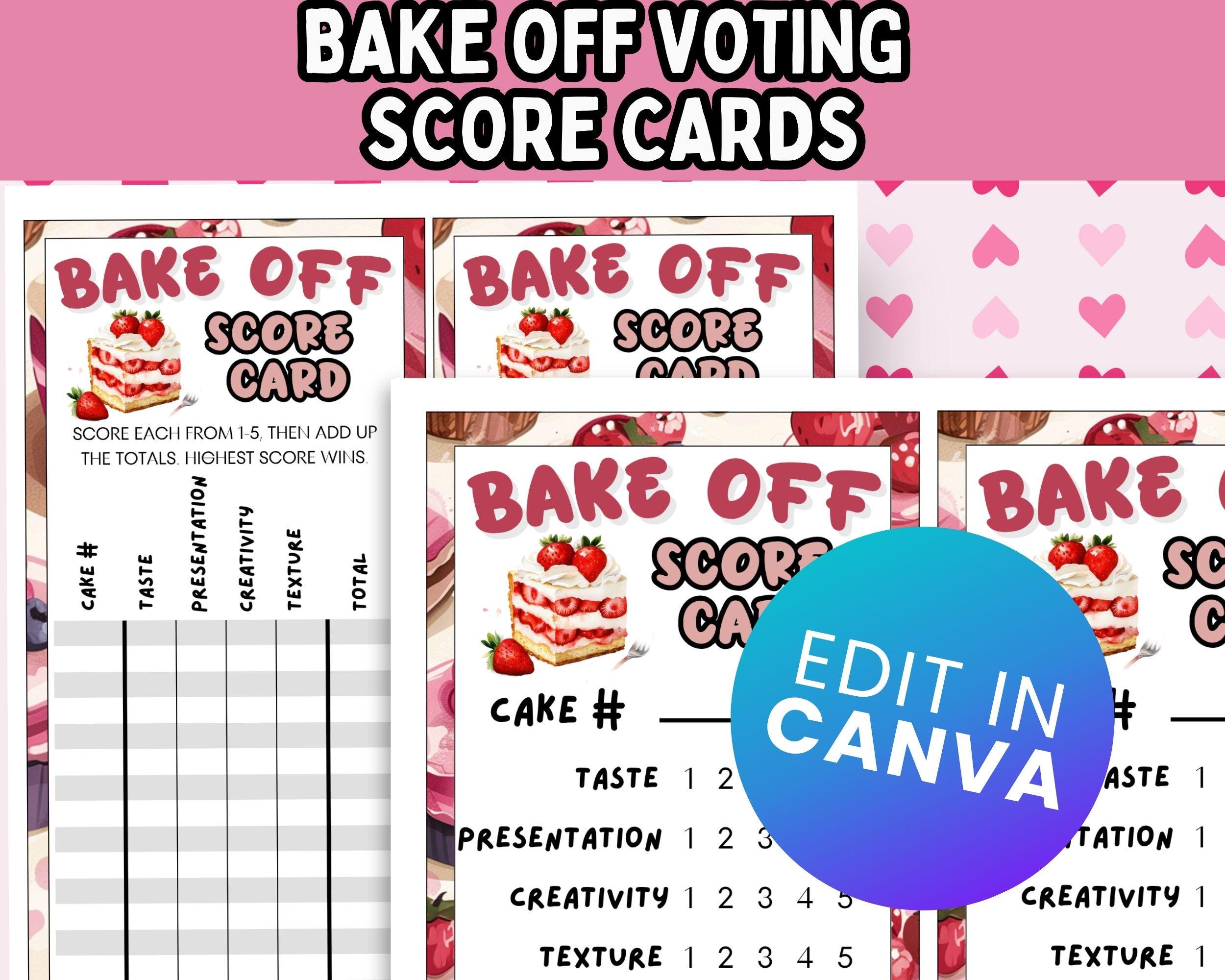 Editable Cake Bake off Score Cards; Printable Baking Competition Voting ...