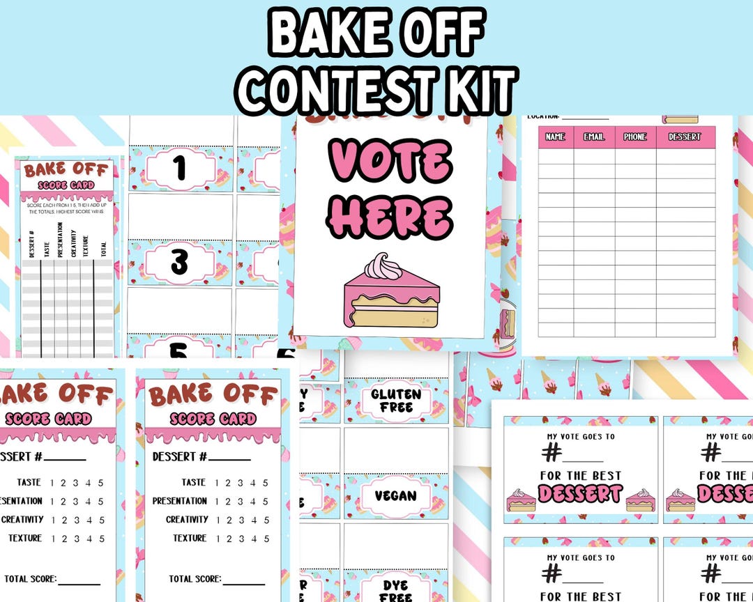 Printable Bake off Contest Kit; Baking Competition Voting Cards; Best ...