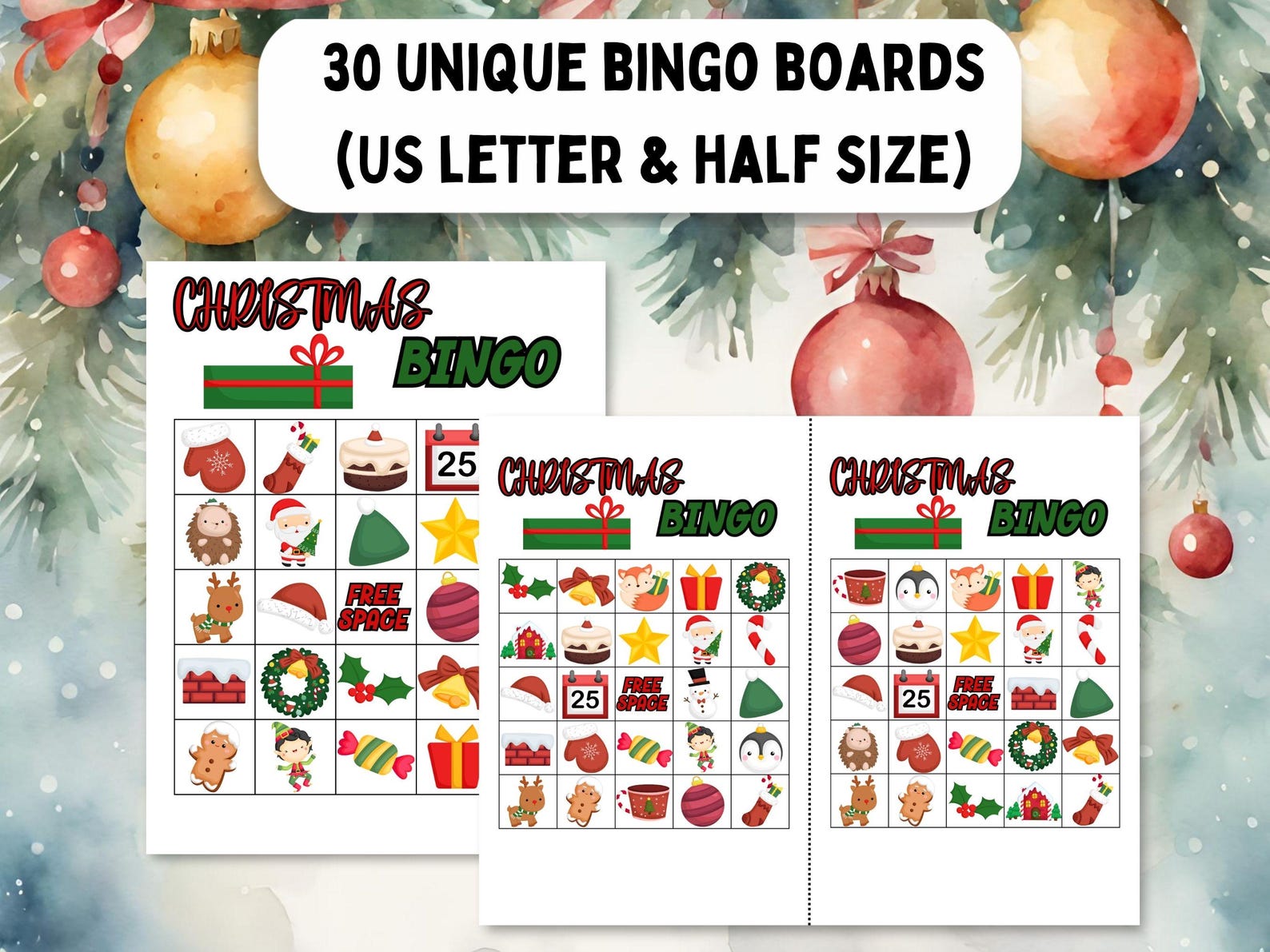 Christmas Bingo Game; Printable Christmas Bingo; 30 Christmas Bingo ...