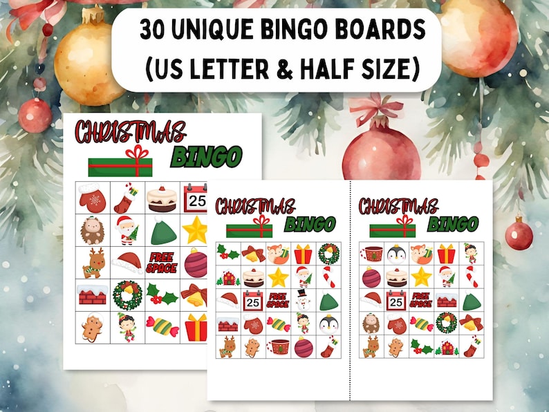 Christmas Bingo Game; Printable Christmas Bingo; 30 Christmas Bingo ...