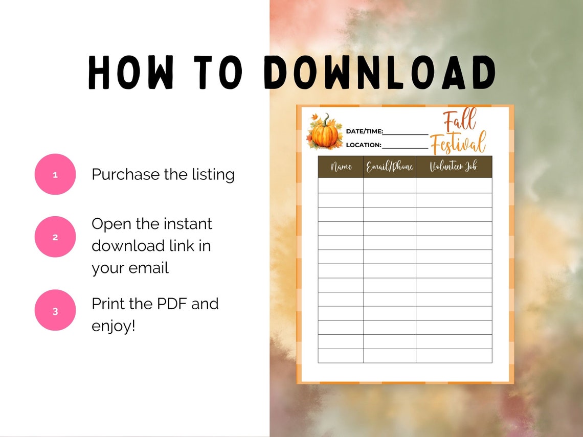 Fall Festival Sign up Sheet PDF; Printable Volunteer Signup; Fall ...