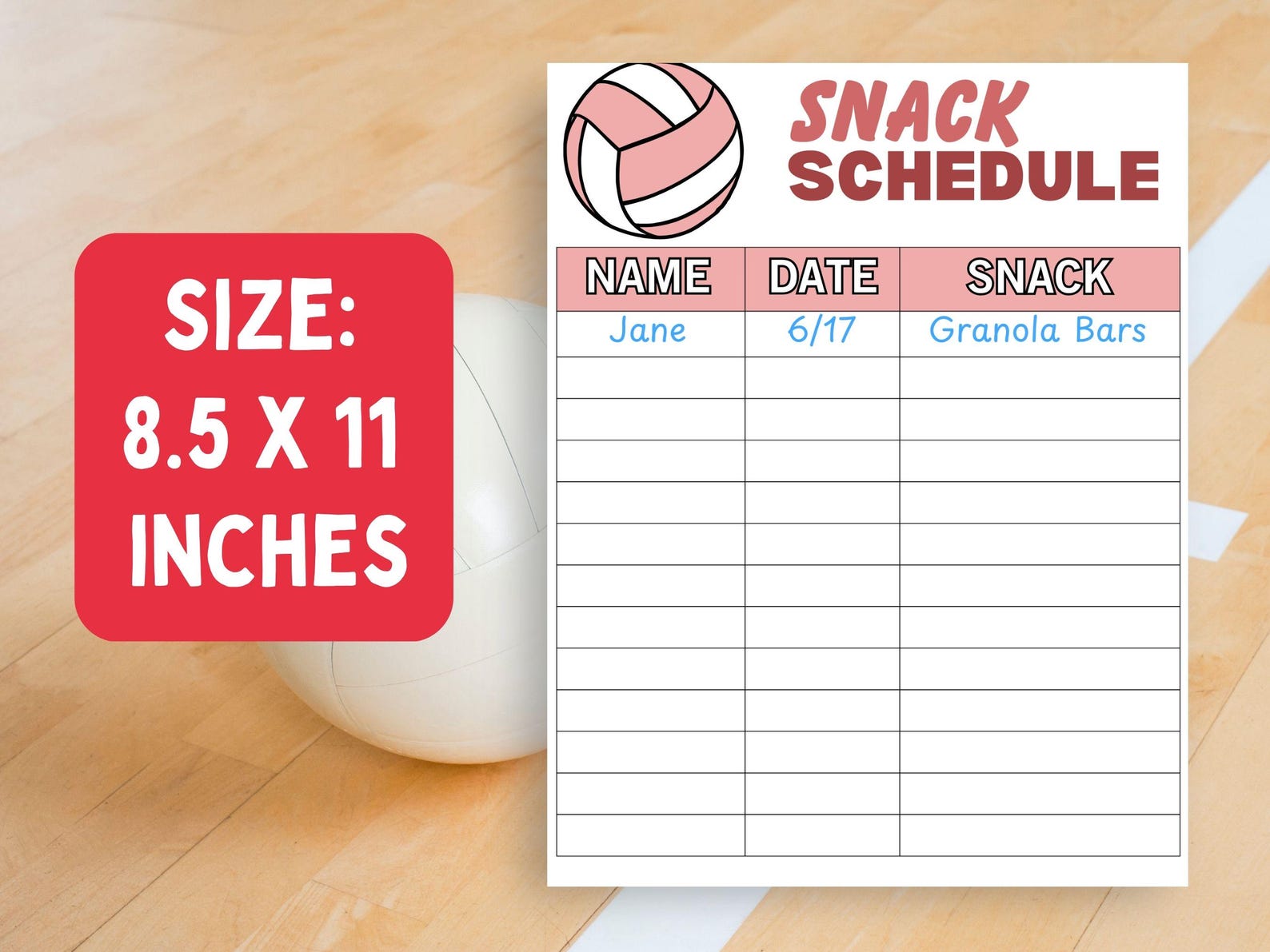 Volleyball Snacks Sign up Sheet PDF; Printable & Fillable Game Day Sign ...