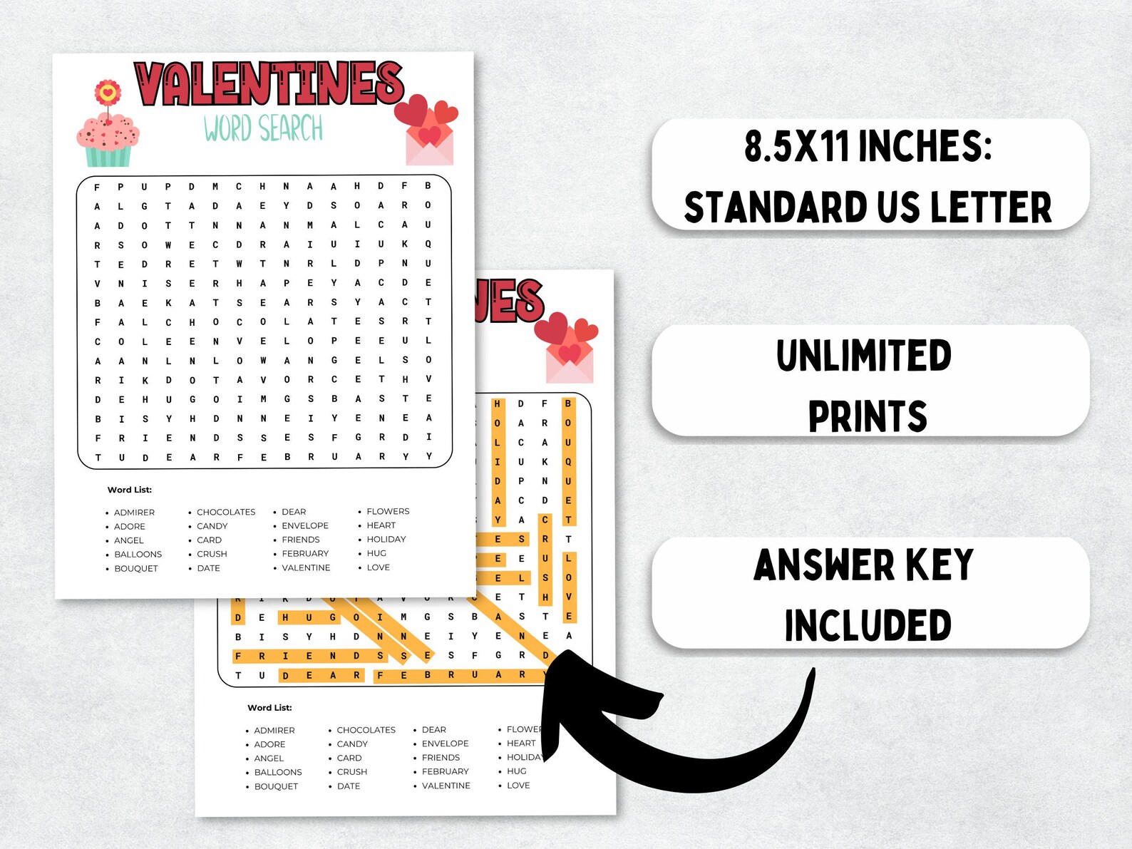 Valentines Word Search PDF; Printable Word Search Game; Valentines Day ...