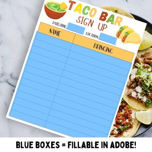 Taco Bar Potluck Sign up Printable; Sign up Sheet for Taco Fiesta PDF ...