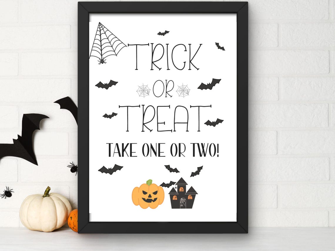 Trick or Treat Sign Printable for Halloween Night; Trick or Treat Door ...