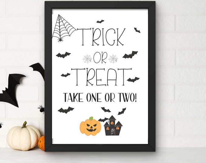 Trick or Treat Sign Printable for Halloween Night; Trick or Treat Door ...