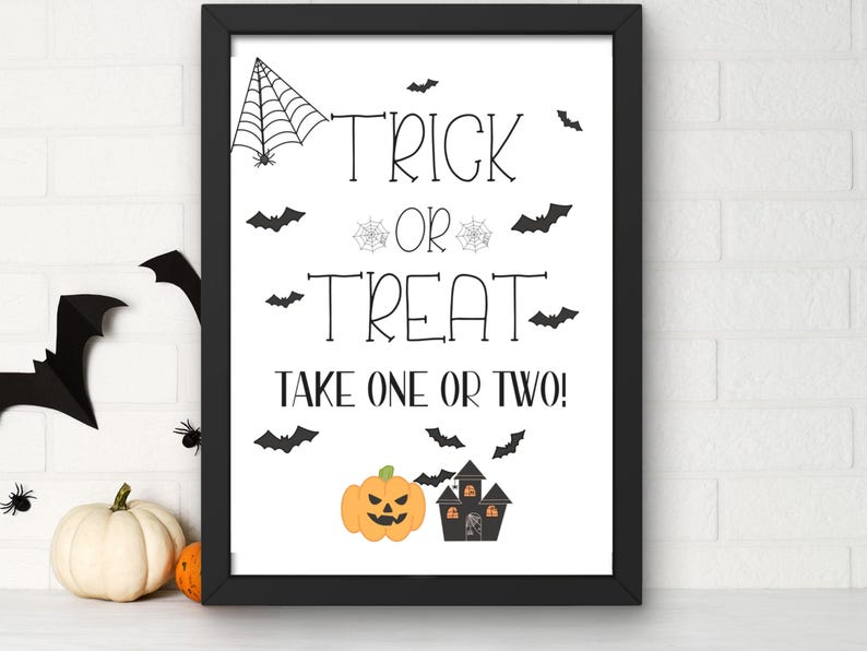 Trick or Treat Sign Printable for Halloween Night; Trick or Treat Door ...