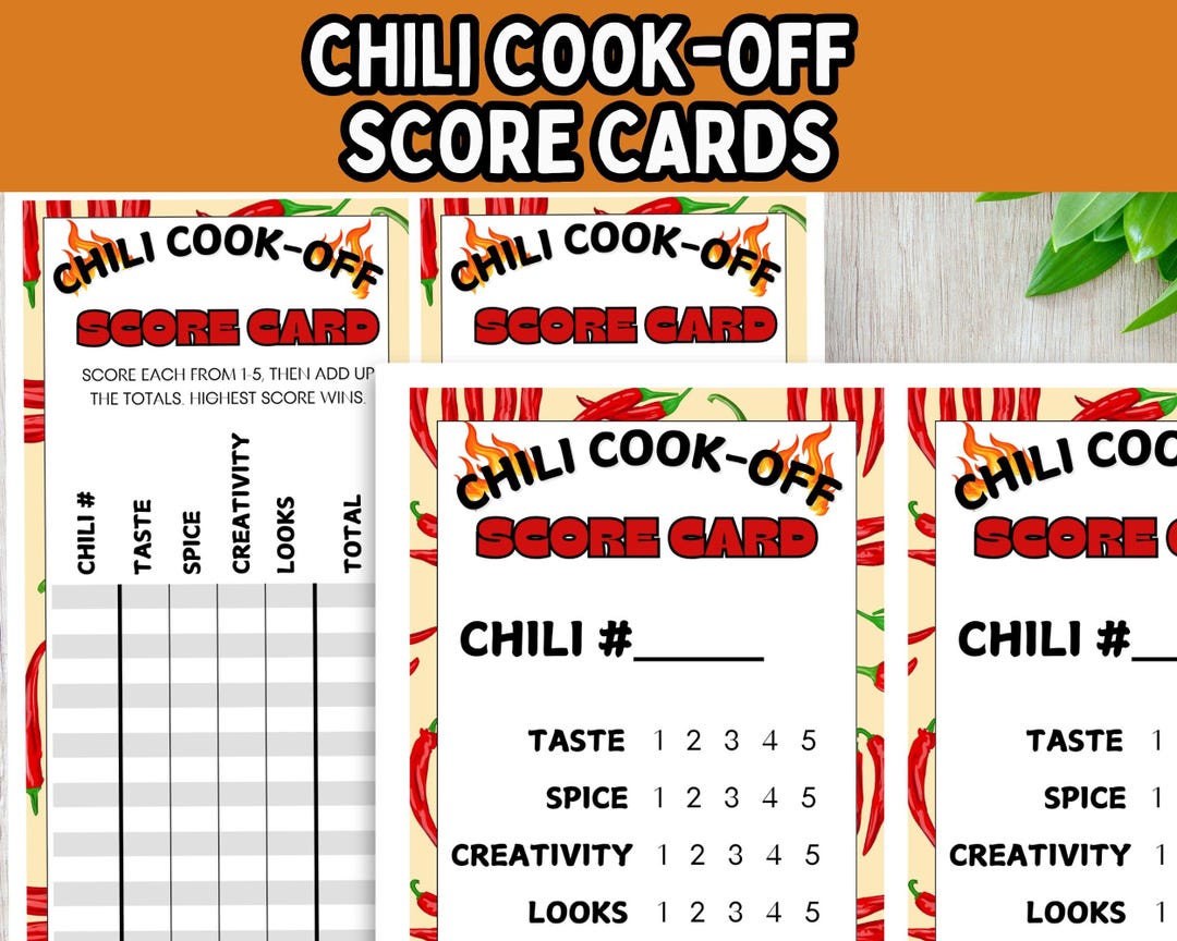 Chili Cook off Score Card Printable; Chili Score Card PDF; Chili Award ...