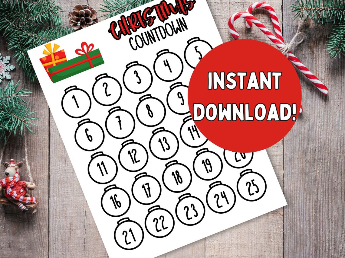 Christmas Countdown Calendar PDF; Kids Printable Advent Calendar ...