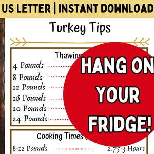 Printable Turkey Cooking Chart; Turkey Thawing and Cooking Times PDF ...