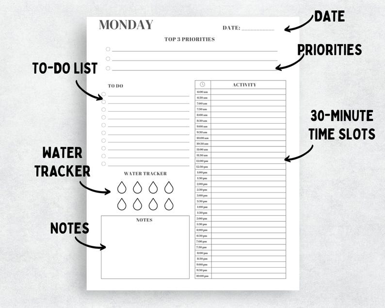 Daily Hourly Planner Printable; Minimalist Hourly Planner; Work Planner ...
