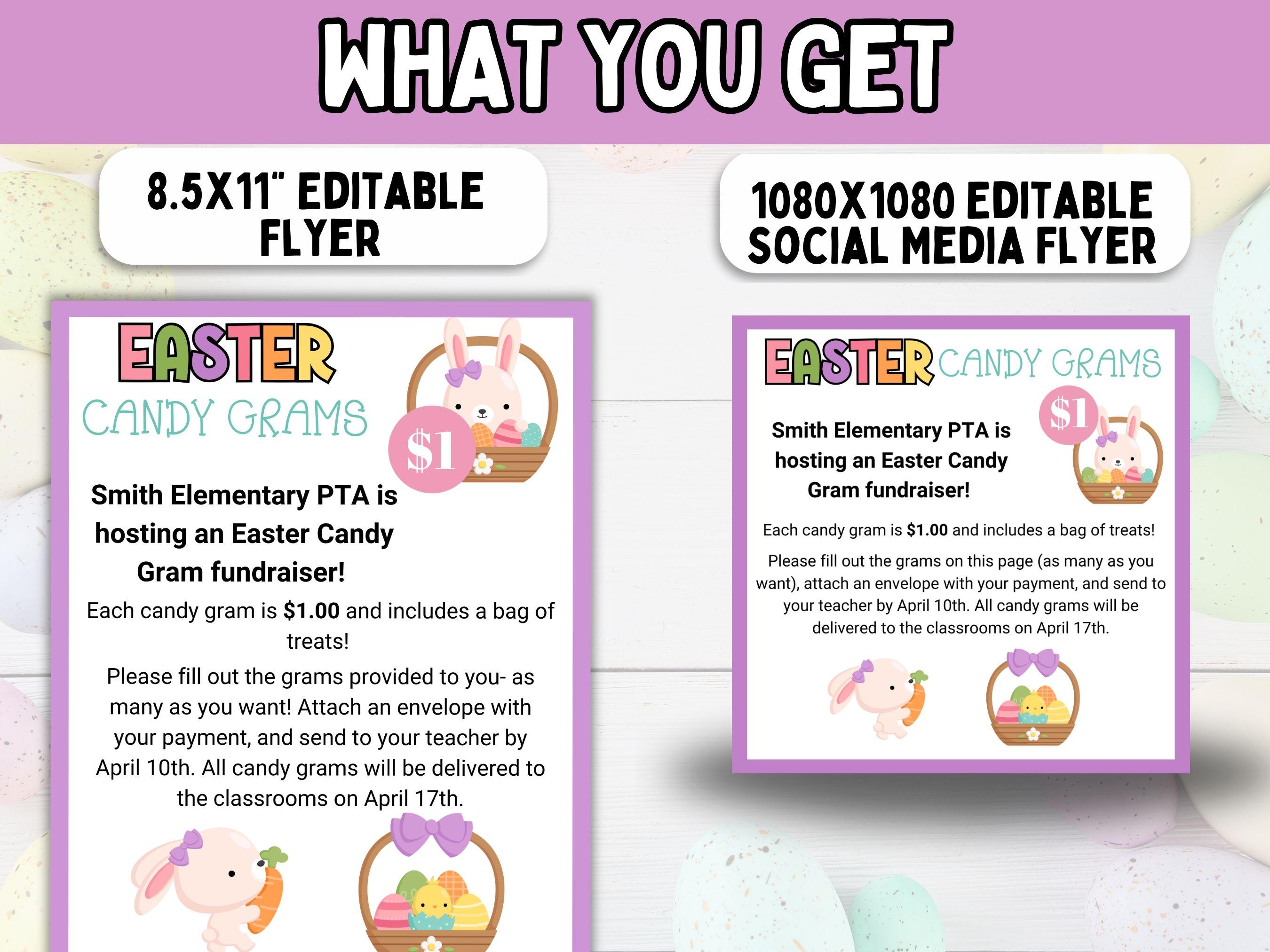 Editable Easter Candy Grams; PTO PTA School Spring Fundraiser; Candy ...