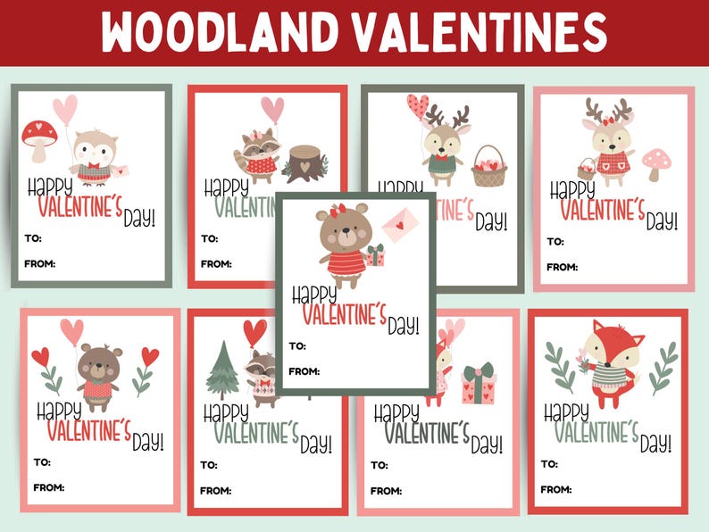 Woodland Animals Printable Valentine Cards; Classroom Valentines PDF ...