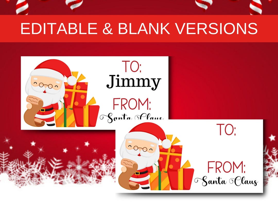 Editable Santa Gift Tags; Printable Santa Gift Tags; Santa Gift Label ...