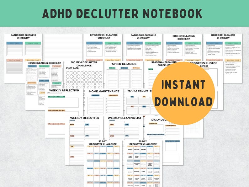 ADHD Declutter Checklist Workbook; Printable Cleaning Planner ...