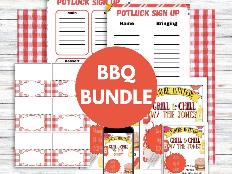 Ultimate BBQ Bundle; Editable BBQ Invite; Printable BBQ Potluck Sign up ...