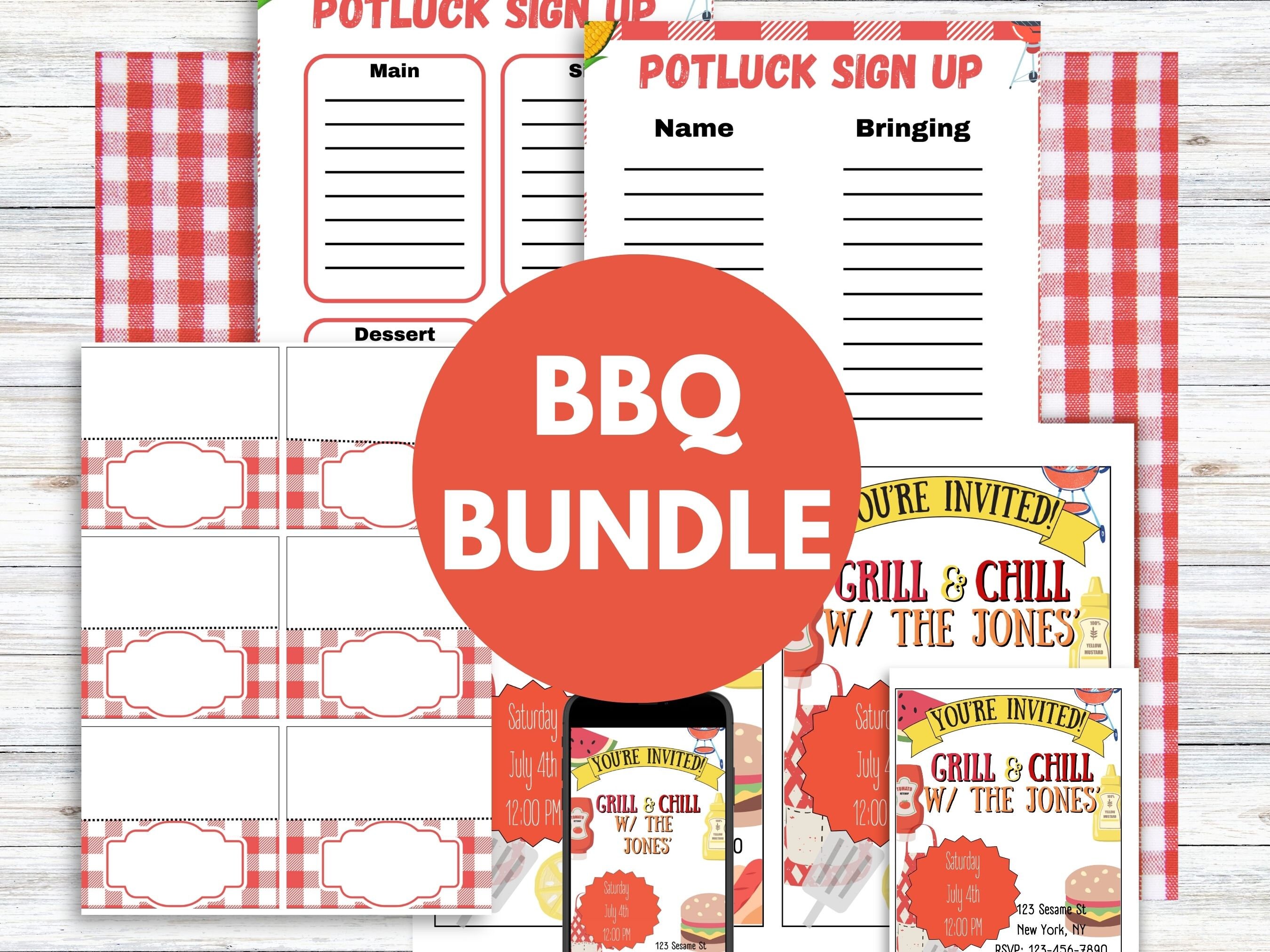 Ultimate BBQ Bundle; Editable BBQ Invite; Printable BBQ Potluck Sign up ...