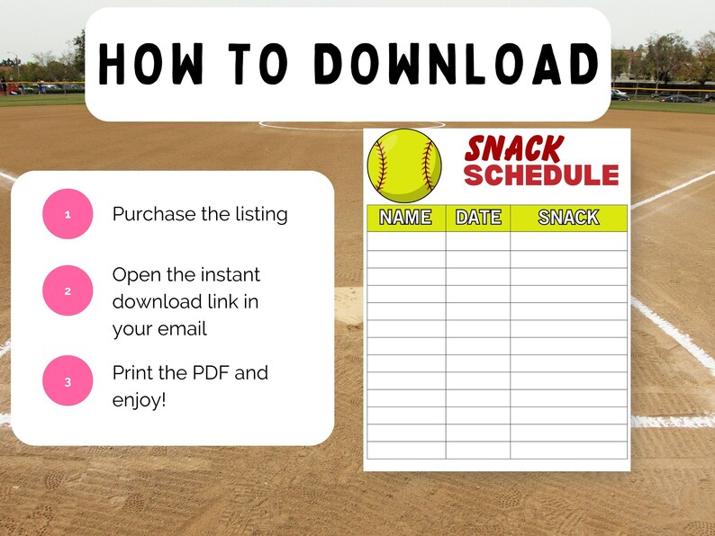 Softball Snacks Sign up Sheet PDF; Printable & Fillable Game Day Sign ...