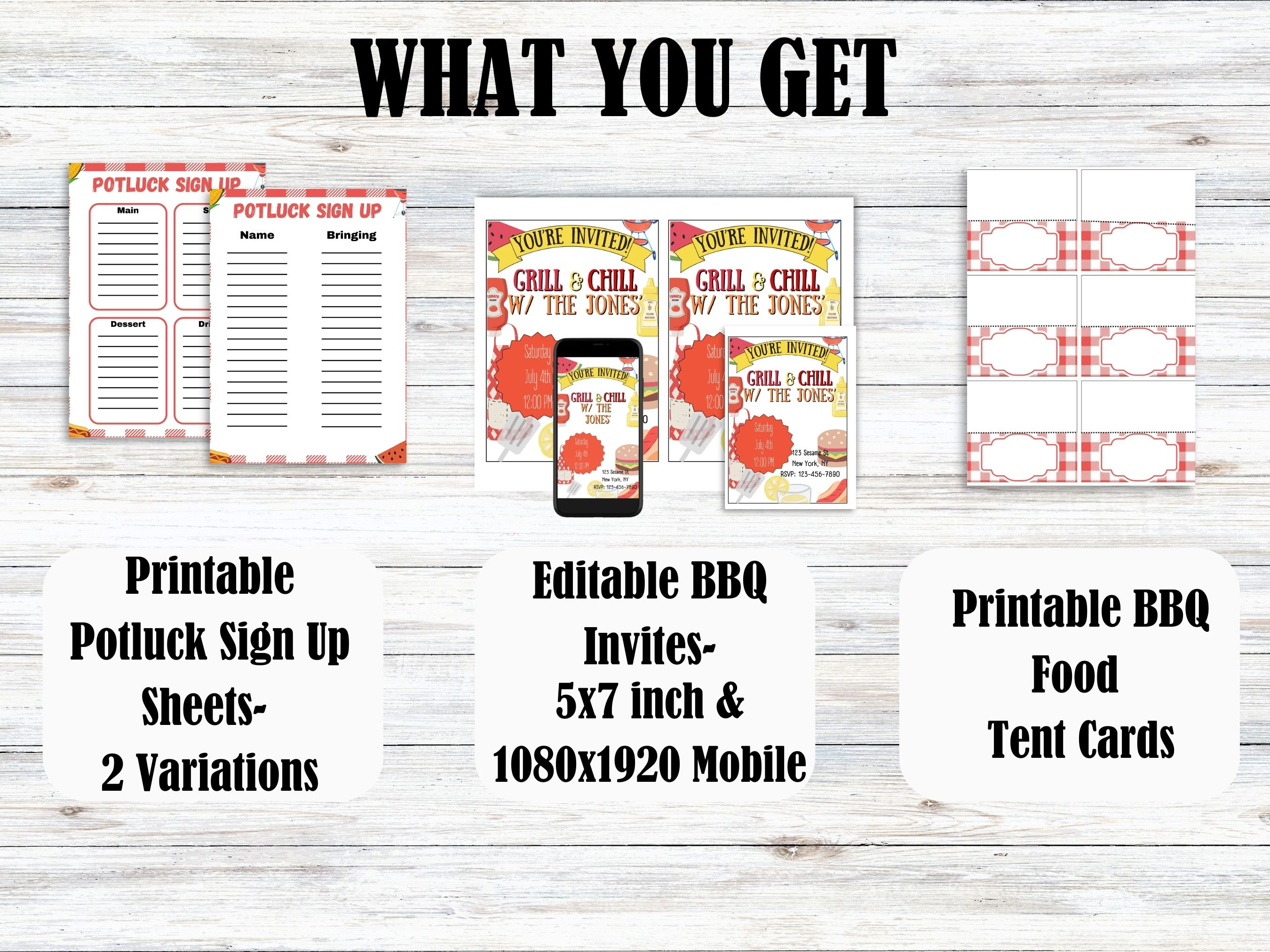 Ultimate BBQ Bundle; Editable BBQ Invite; Printable BBQ Potluck Sign up ...