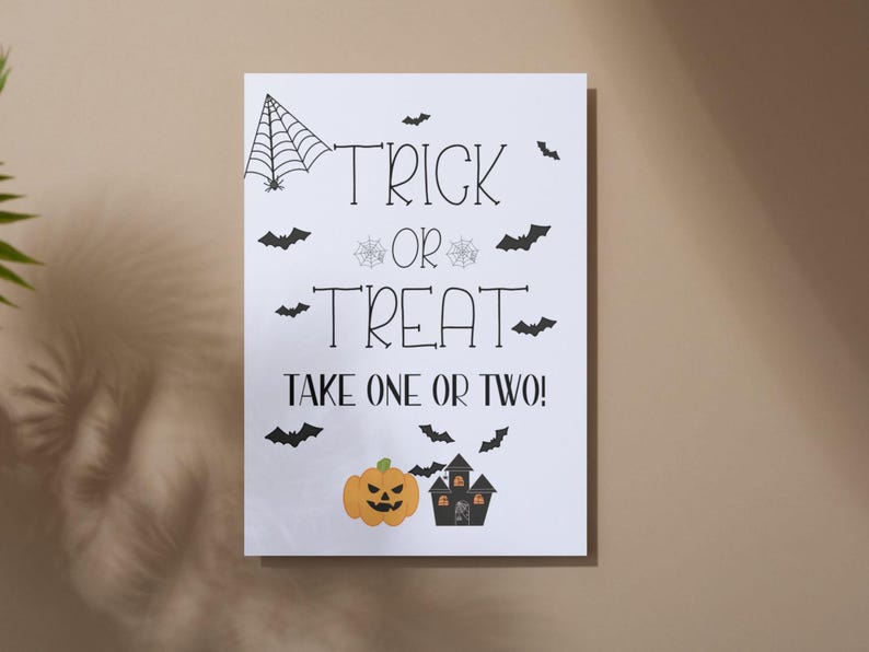 Trick or Treat Sign Printable for Halloween Night; Trick or Treat Door ...
