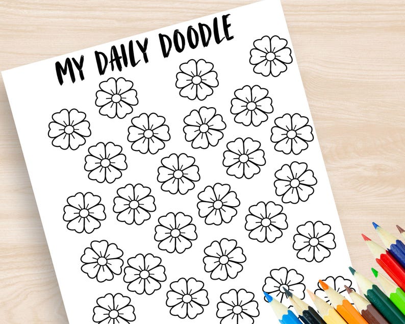 Doodle of the Day Journal Page Printable; Flower Doodle Planner Page ...