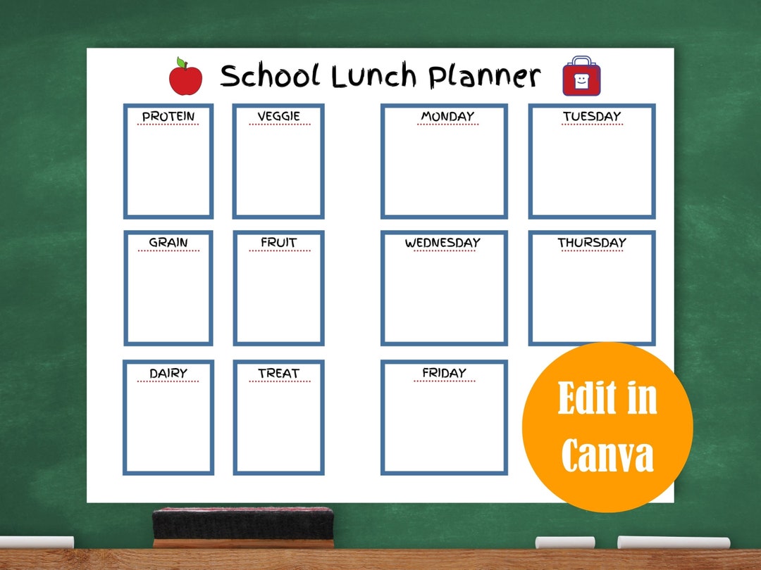 School Lunch Planner; Editable and Printable Lunch Planner for Kids ...