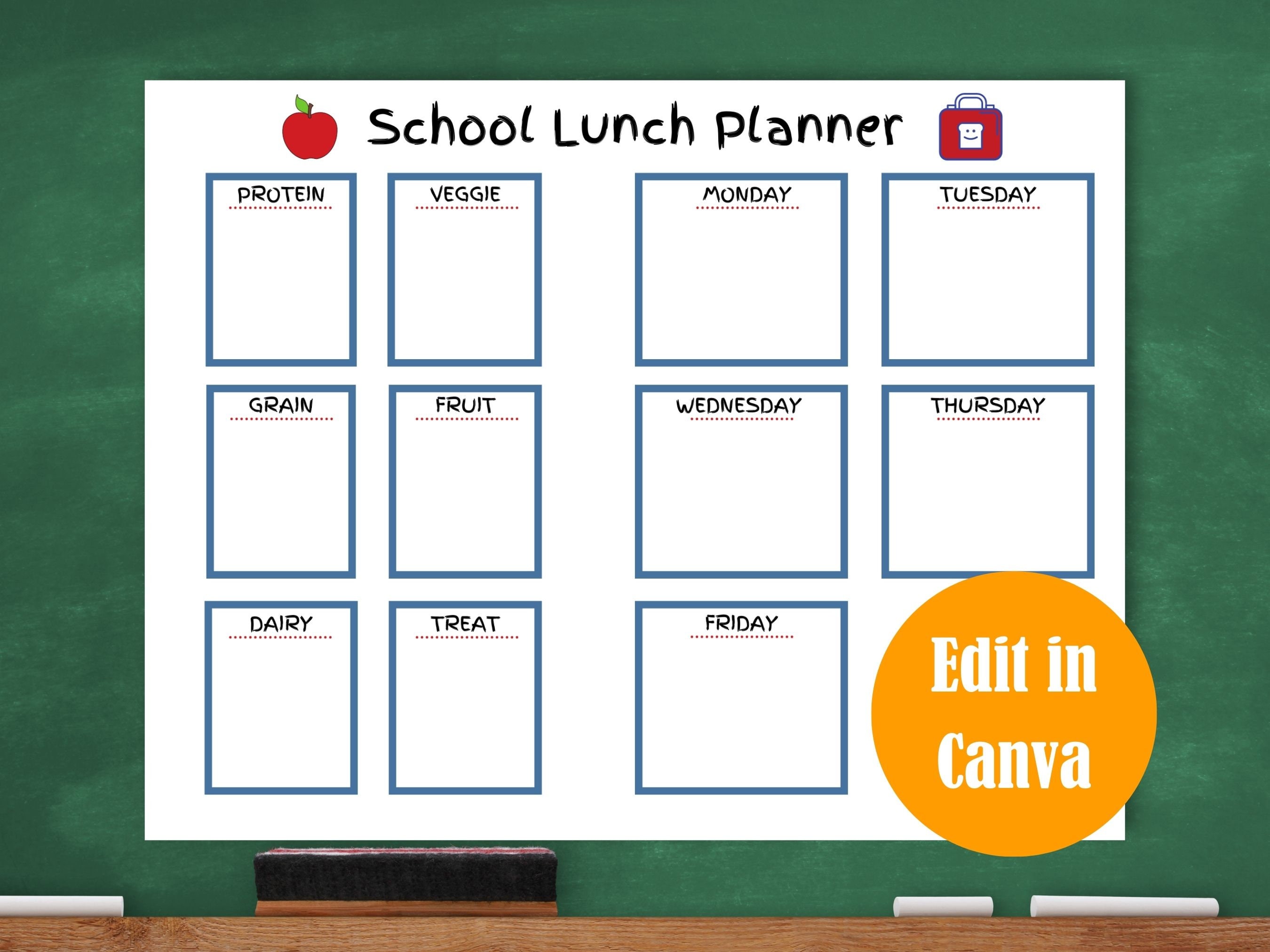 School Lunch Planner; Editable and Printable Lunch Planner for Kids ...