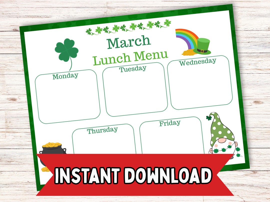 Kids School Weekly Lunch Menu; March Lunch Menu Template; Editable and ...