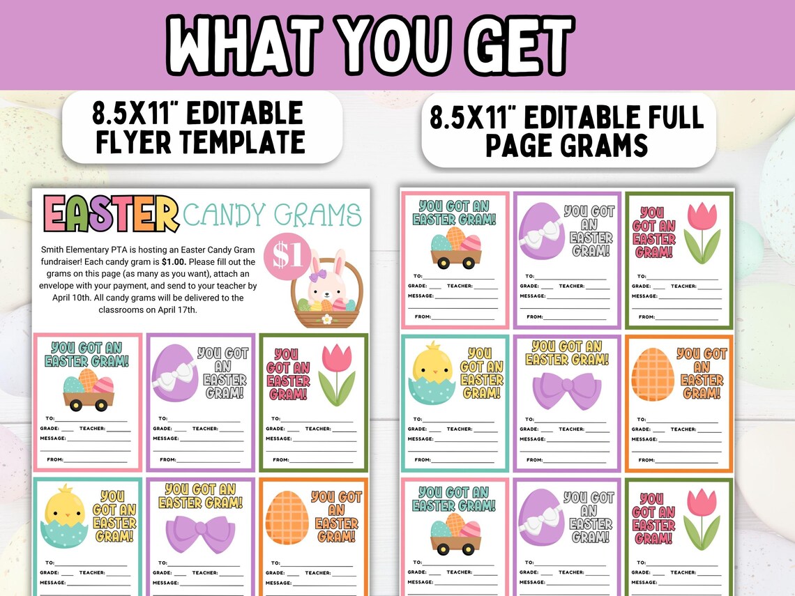 Editable Easter Candy Grams; PTO PTA School Spring Fundraiser; Candy ...