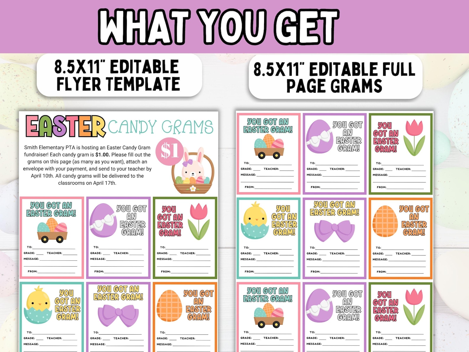 Editable Easter Candy Grams; PTO PTA School Spring Fundraiser; Candy ...
