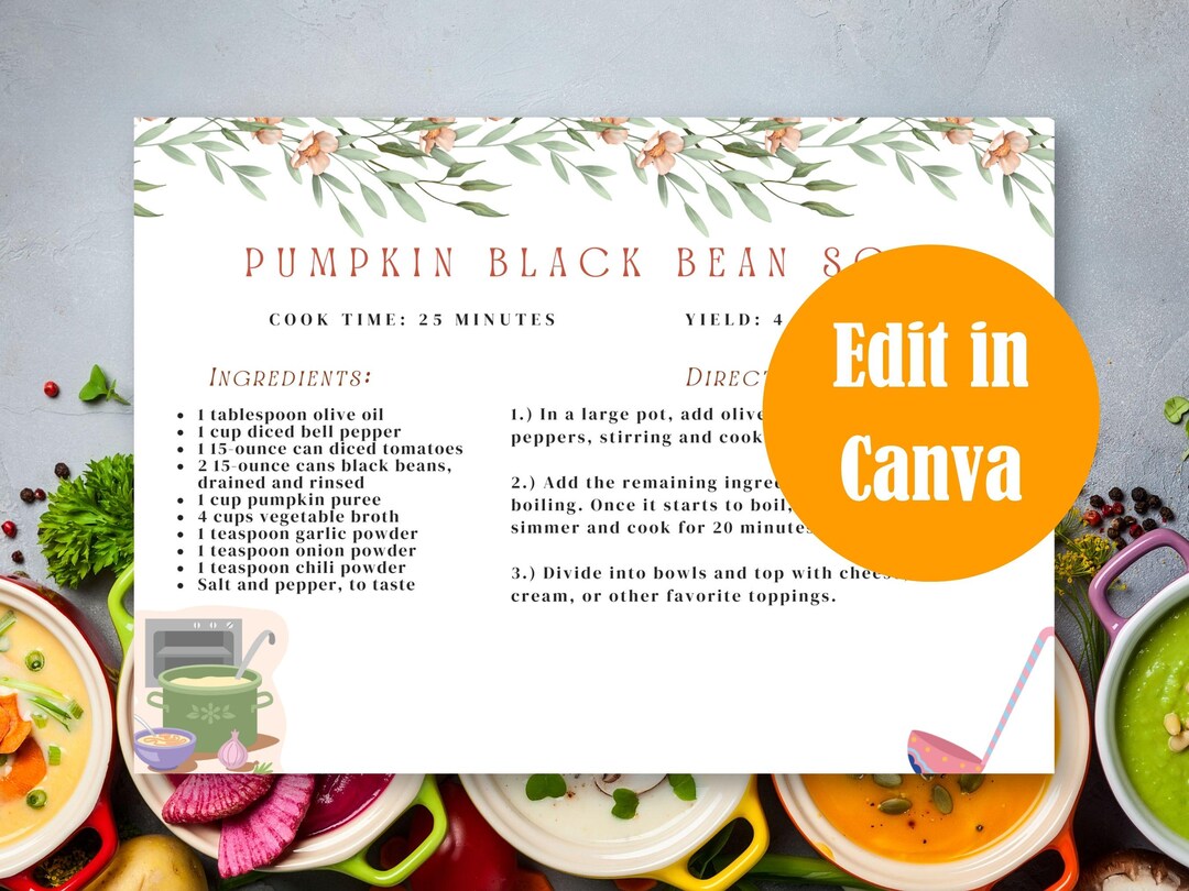 Editable Soup Vintage Recipe Card Template, for Recipe Notebook or ...