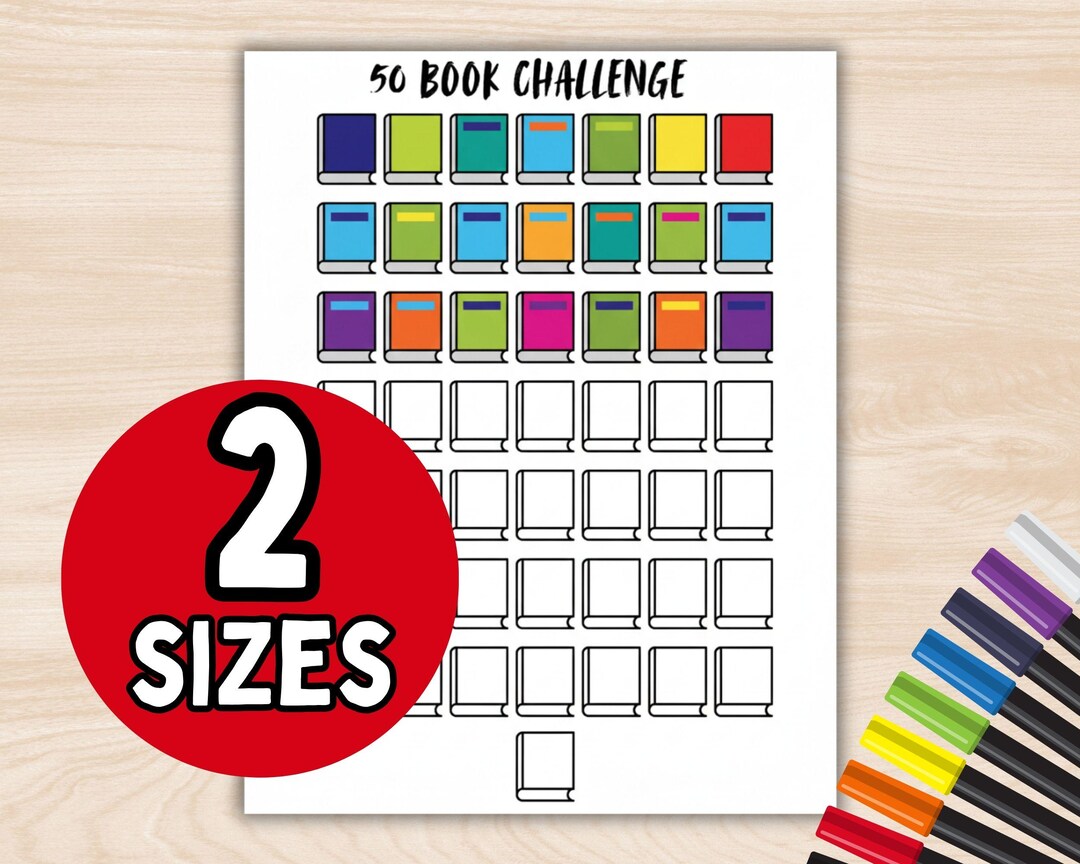 50 Book Reading Challenge Printable; Book Challenge Reading Tracker PDF ...