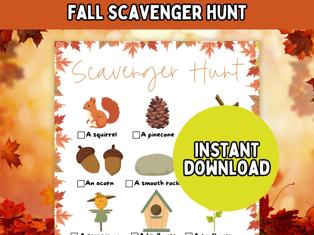 Fall Scavenger Hunt for Kids; Printable Illustrated Scavenger Hunt ...