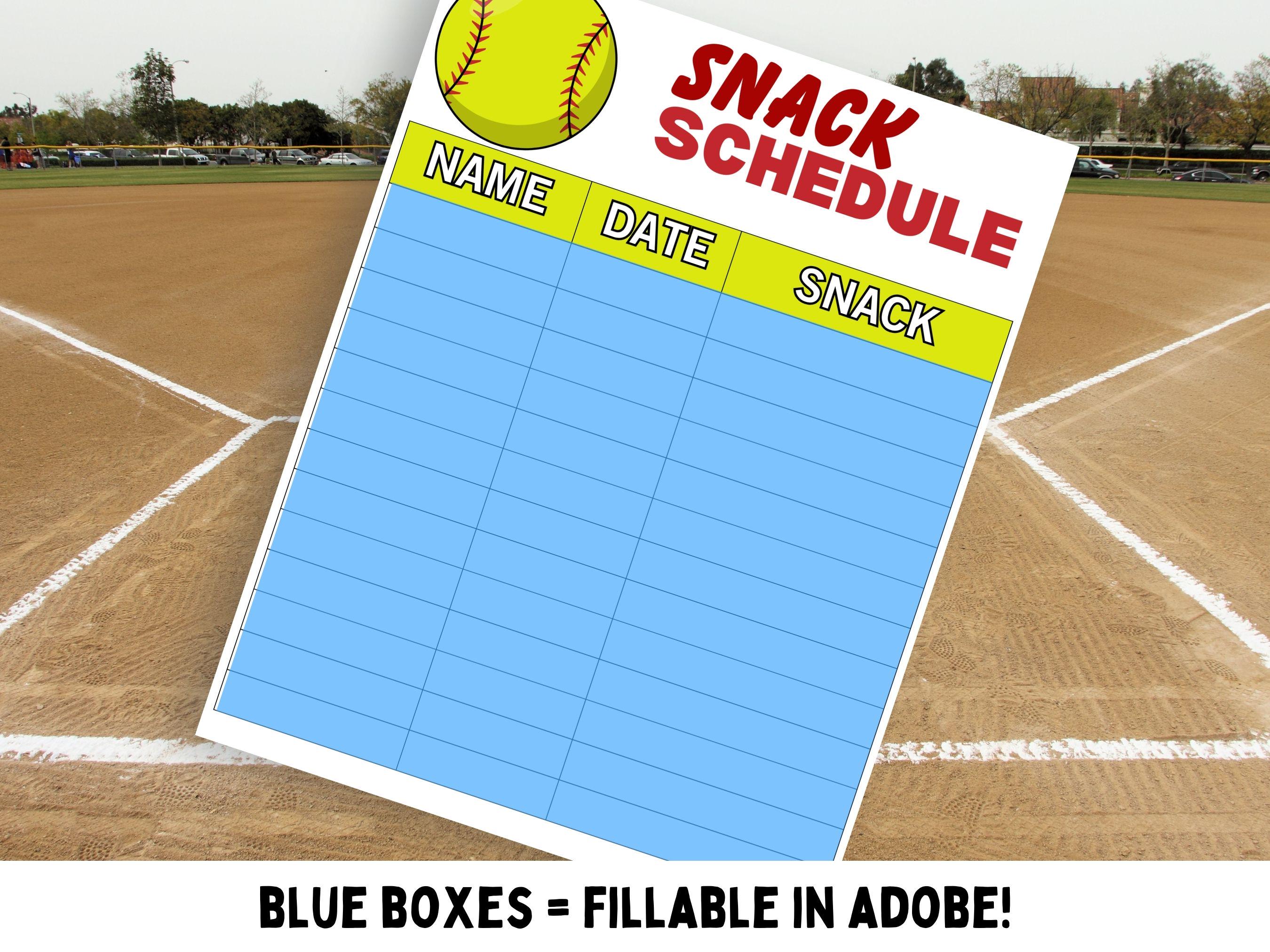 Softball Snacks Sign up Sheet PDF; Printable & Fillable Game Day Sign ...