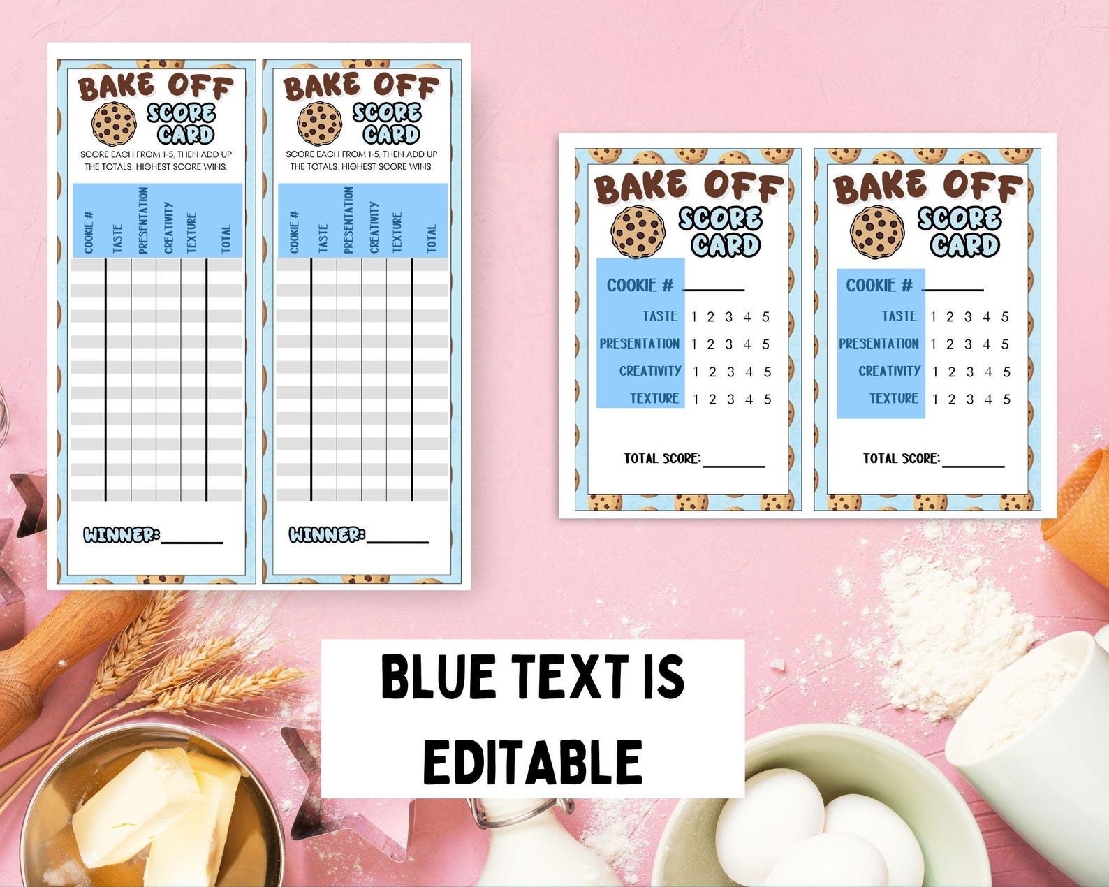 Editable Cookie Bake off Score Cards; Baking Competition Voting Cards ...