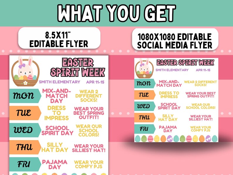 Editable Easter Spirit Week Flyer; for Elementary School PTO and PTA ...