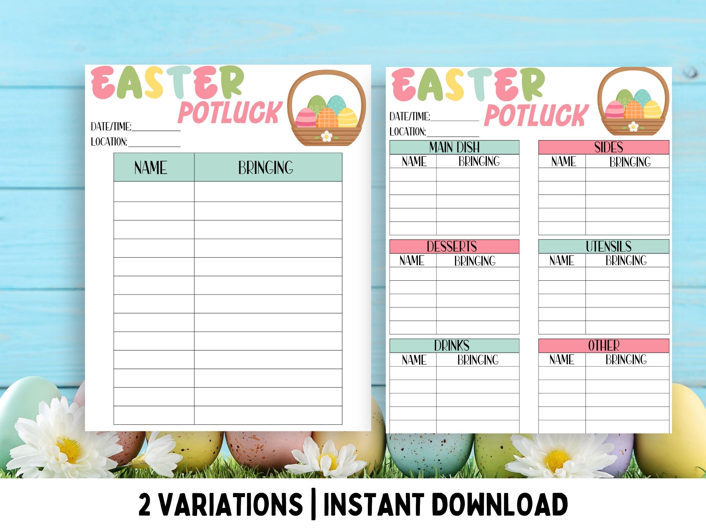 Easter Potluck Sign up Sheet PDF; Printable & Fillable Easter Sign up ...