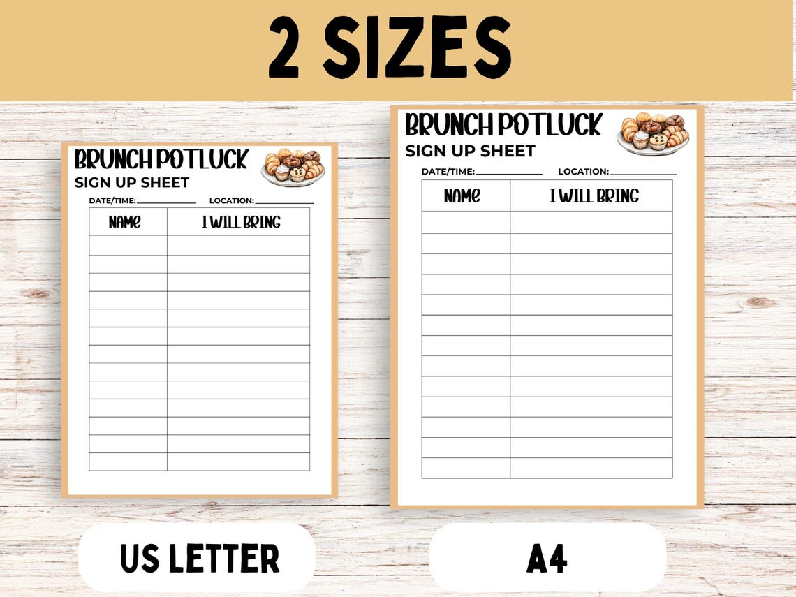 Brunch Potluck Sign up Sheet PDF; Church Potluck; Office Potluck ...