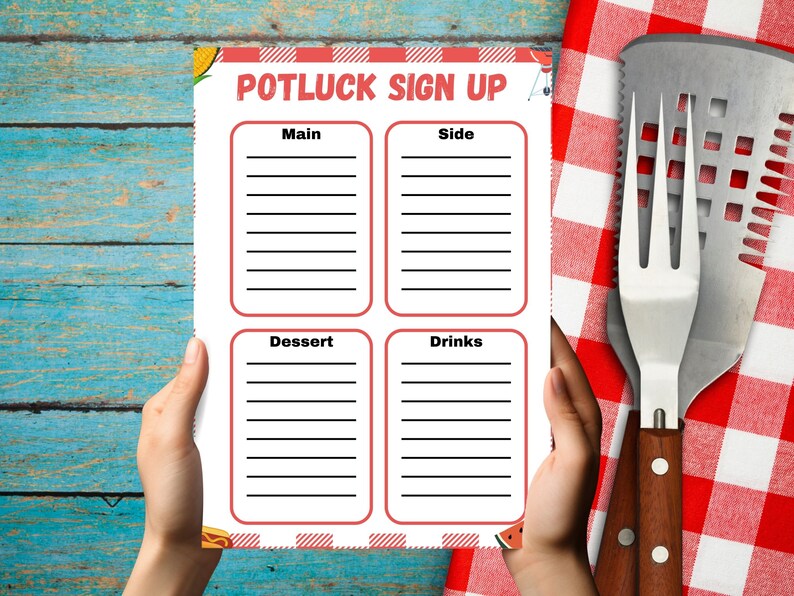 BBQ Potluck Signup Sheet Printable for Summer Potluck Party Summer ...