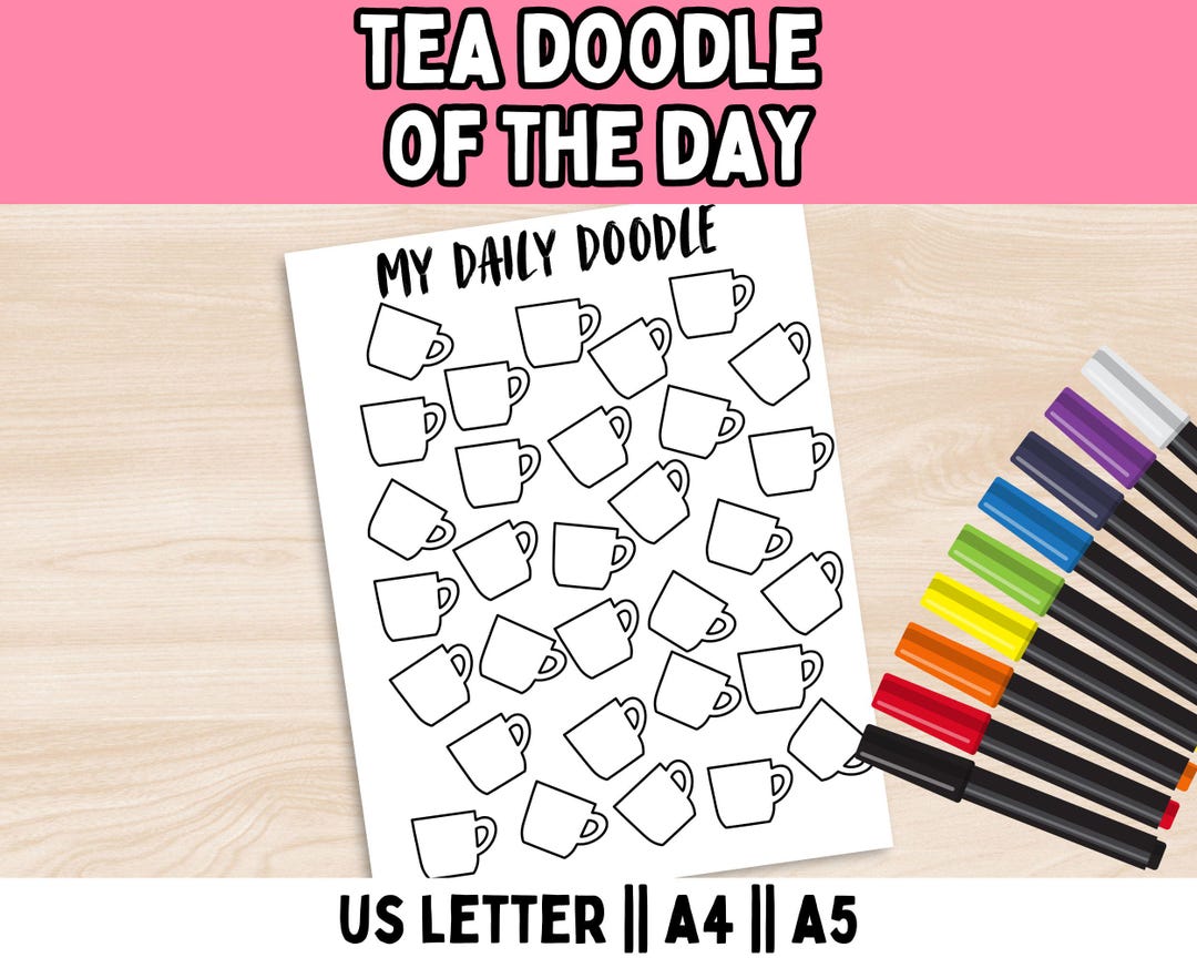Doodle of the Day Journal Page Printable; Tea Doodle Planner Page ...