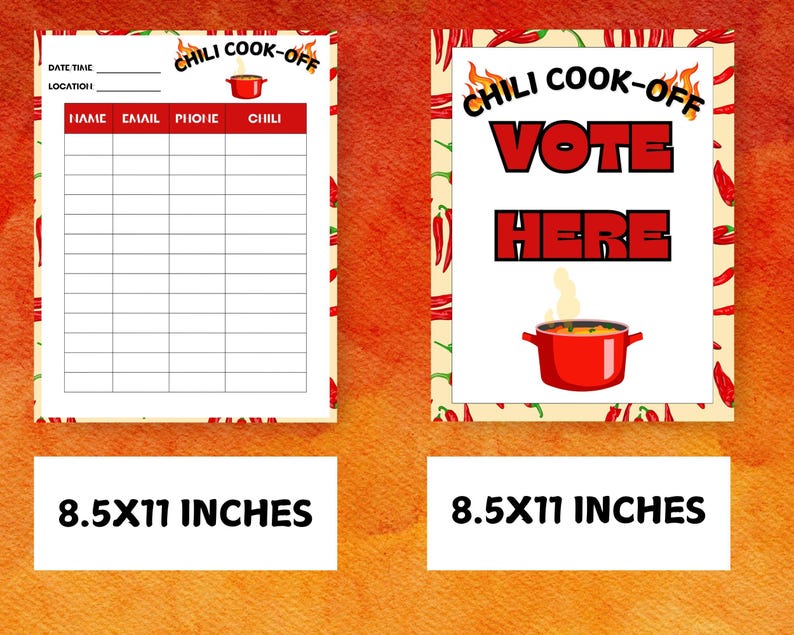Chili Cook off Party Kit Printables; Chili Score Card; Ballots; Chili ...