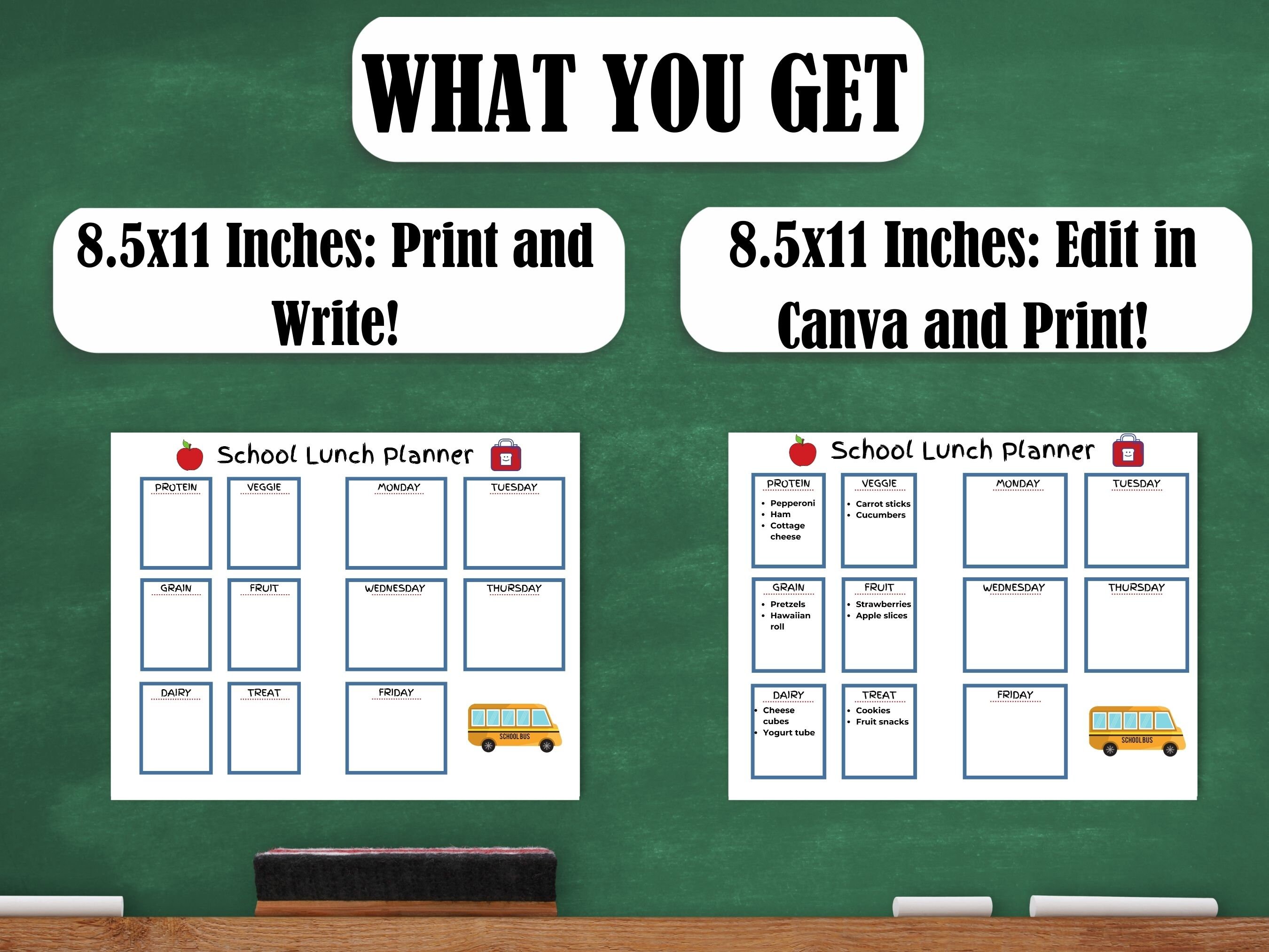 School Lunch Planner; Editable and Printable Lunch Planner for Kids ...